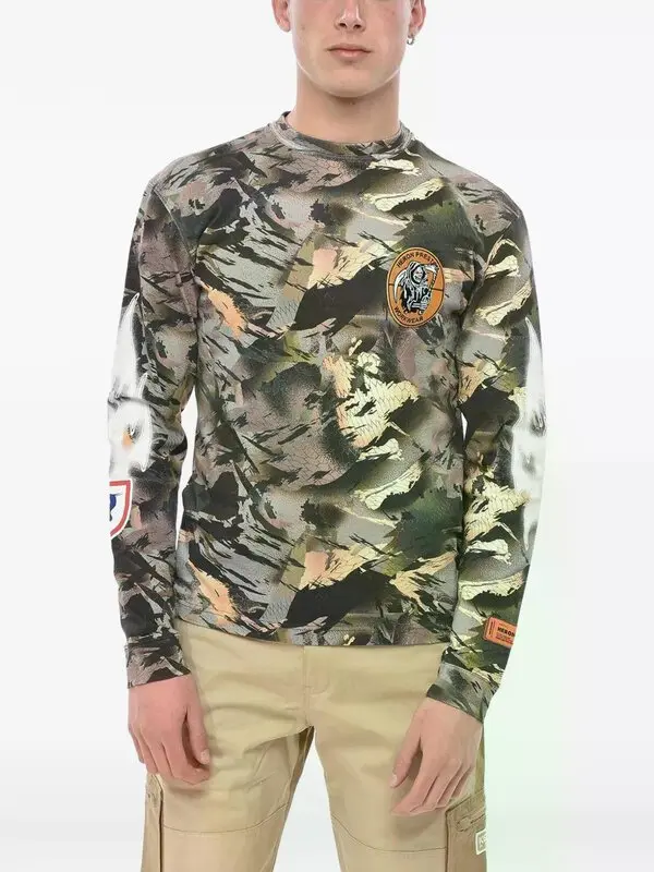 Heron Preston Camouflage Print Crew Neck Long Sleeve Sweater