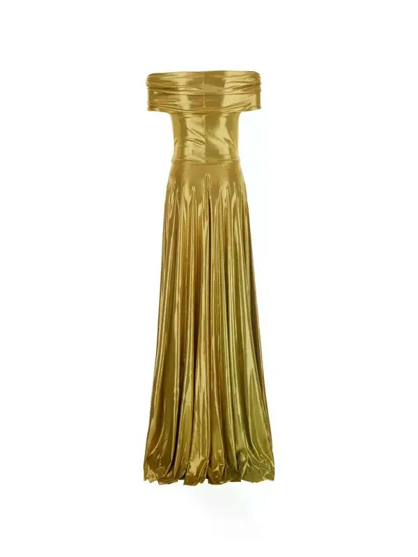 Norma Kamali Off-shoulder Maxi Pleated Dress - Gold