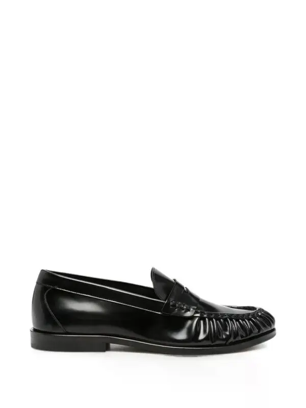 VINNY'S Ruched-detail Leather Loafers