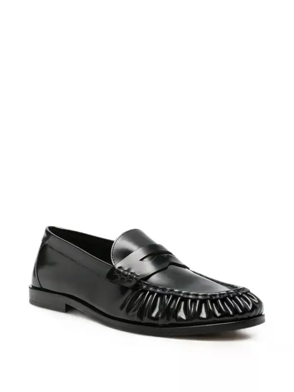 VINNY'S Ruched Detail Leather Loafers - Black