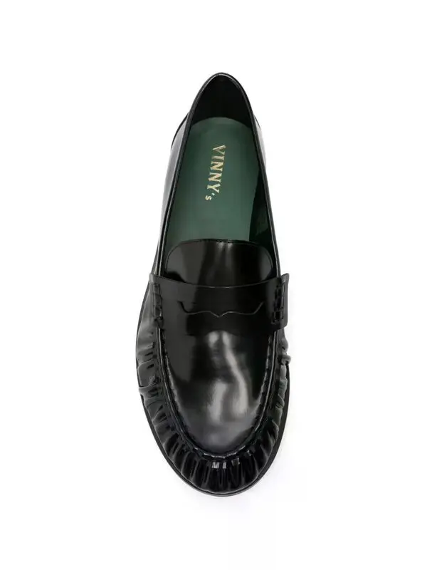 VINNY'S Ruched Detail Leather Loafers