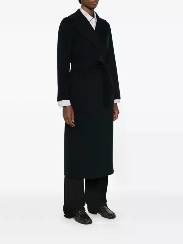 Max Mara Belted Virgin Wool Coat - Blue