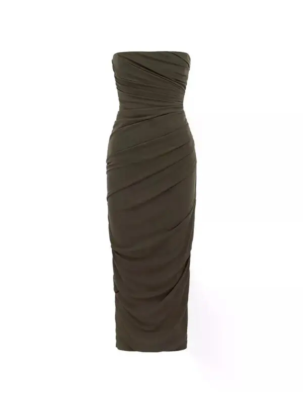 Alex Perry Ruched Strapless Midi Dress - Green