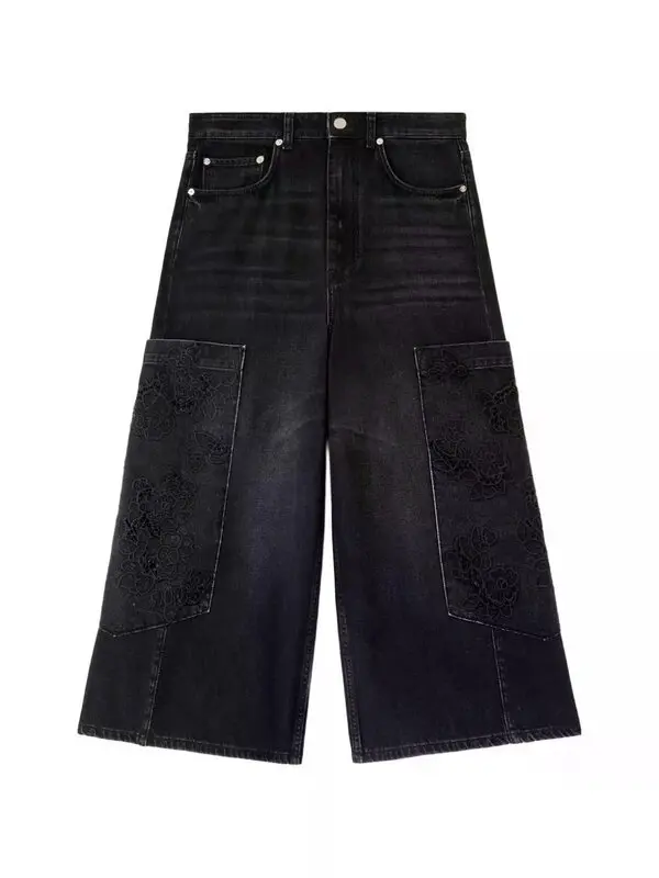 GANNI Floral Embroidered Cargo Jeans - Black
