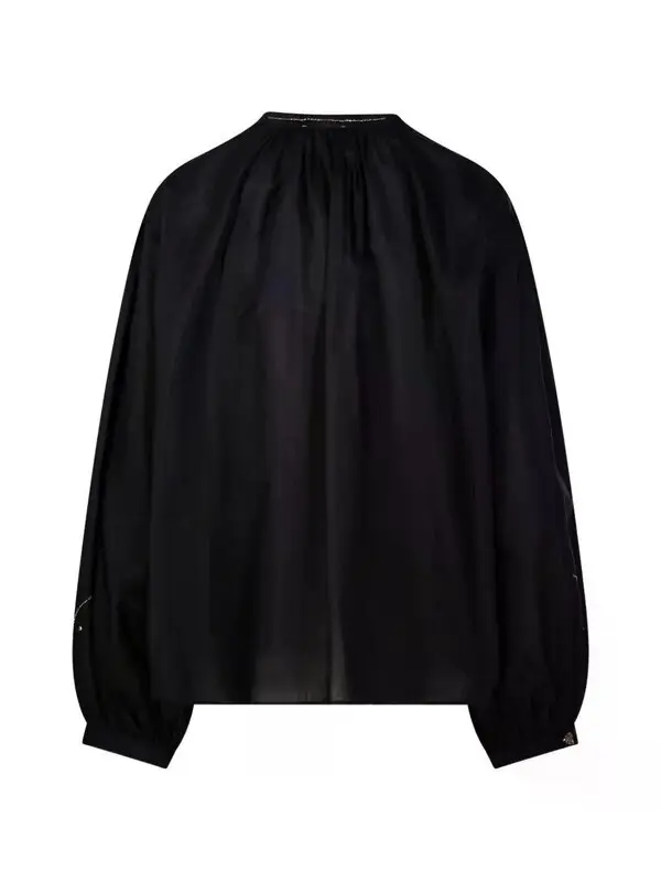FORTE_FORTE Fleurs D'orient Floral-embroidered Gathered Shirt - Black