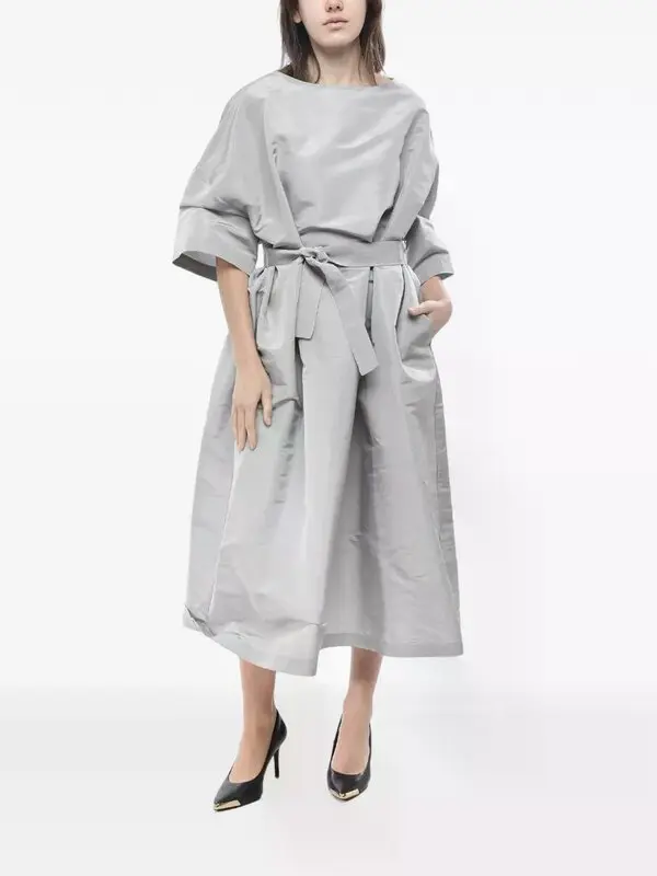 SUPER BLOND Belted Silk-organza Midi Dress - Grey