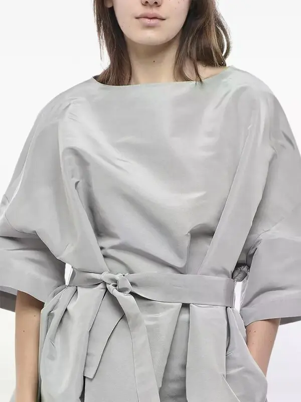 SUPER BLOND Belted Silk-organza Midi Dress - Grey
