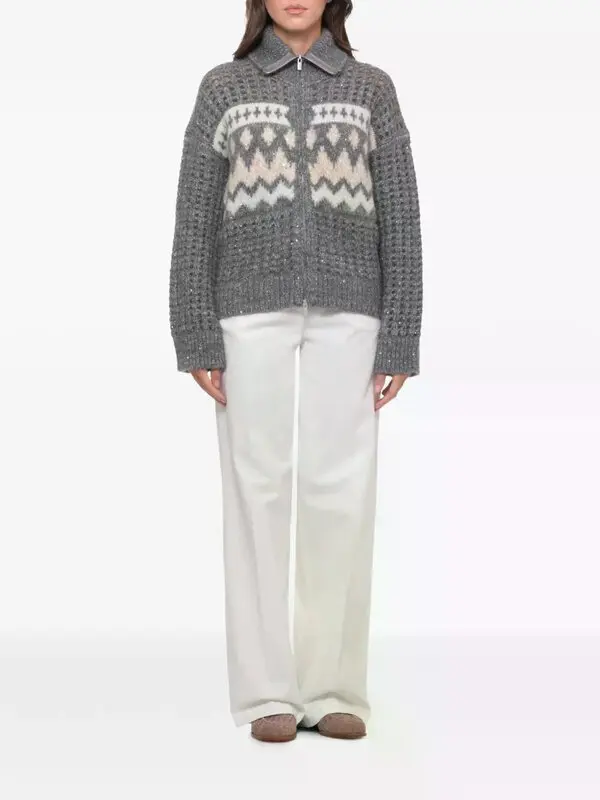 Peserico Sequin Embellished Perforated Zip-up Sweater