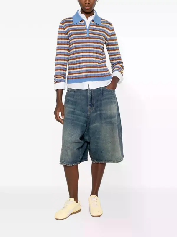 Guest In Residence Striped Zip-up Polo Sweater