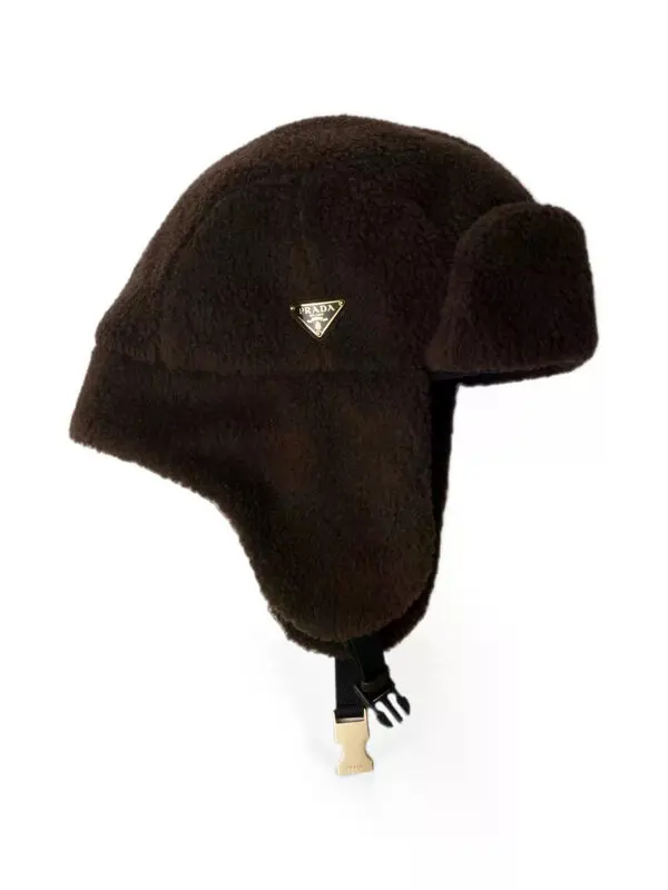 Prada Fleece Trapper Hat With Enameled Triangle Logo