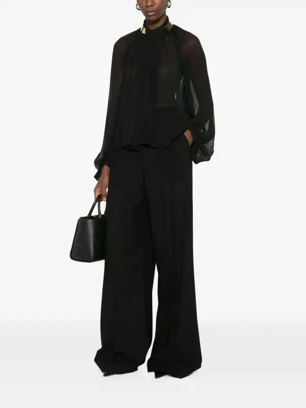 Elisabetta Franchi Metal-collar Pleated Sheer Blouse - Black