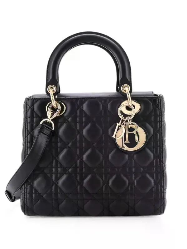 Dior Lady Nm Bag Cannage Quilt Lambskin Medium Satchel - Black
