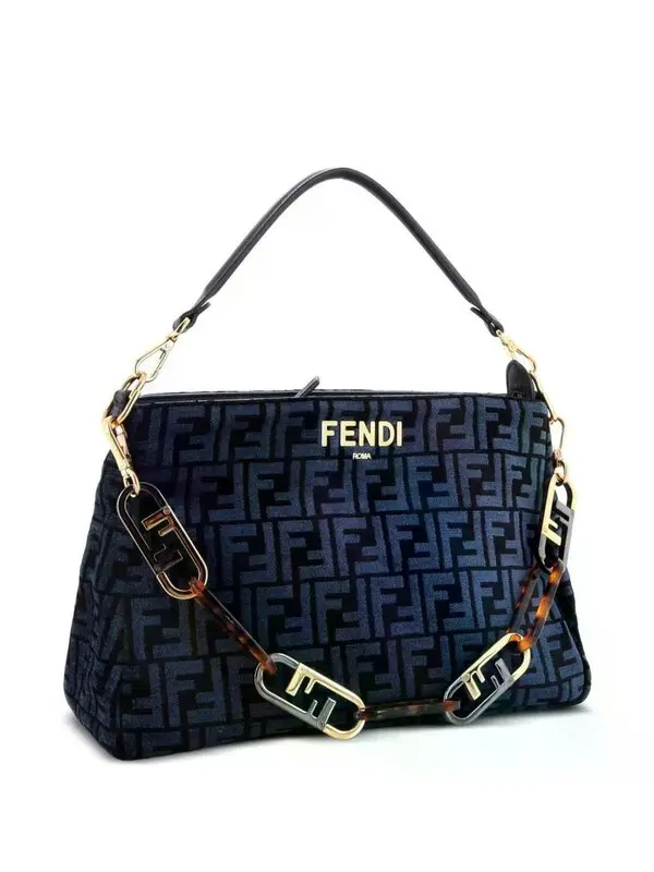 Fendi O'lock Zip Shoulder Bag Zucca Chenille Hobo Bag - Blue