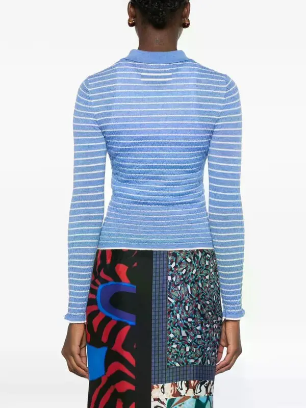 Guest In Residence Smocked Striped Polo Sweater - Blue