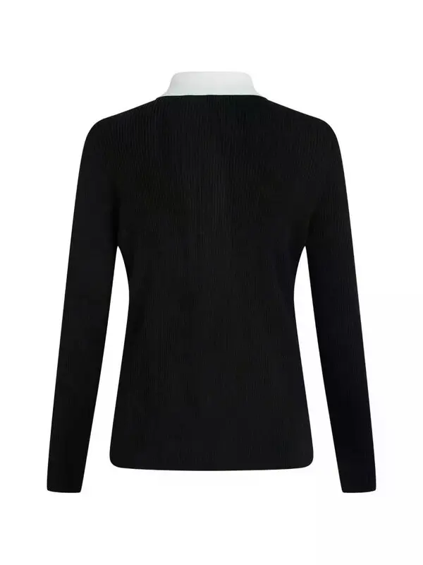 Karl Lagerfeld Ribbed Knit Layered Sweater With Pointed Collar