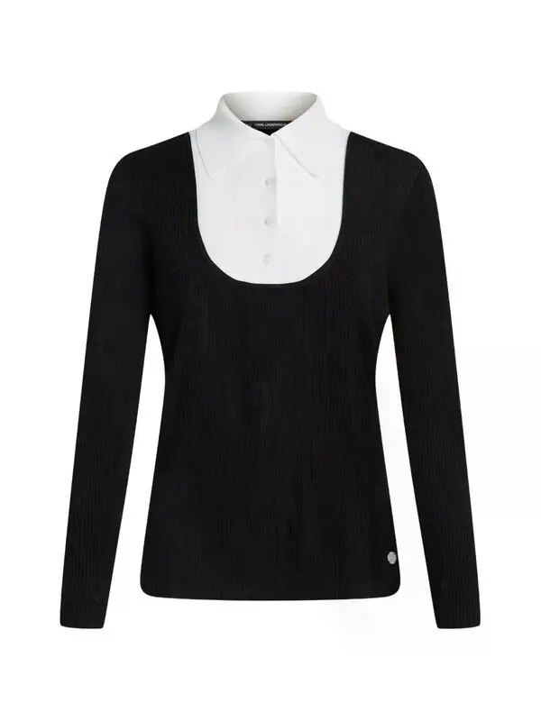 Karl Lagerfeld Ribbed Knit Layered Sweater With Pointed Collar