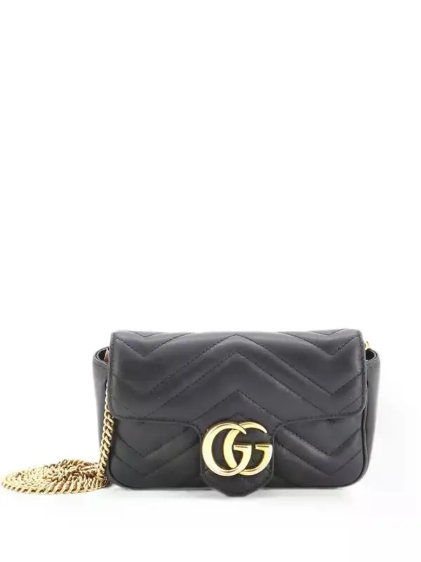 Gucci Gg Marmont Flap Bag Matelasse Leather Super Mini Crossbody Bag - Black