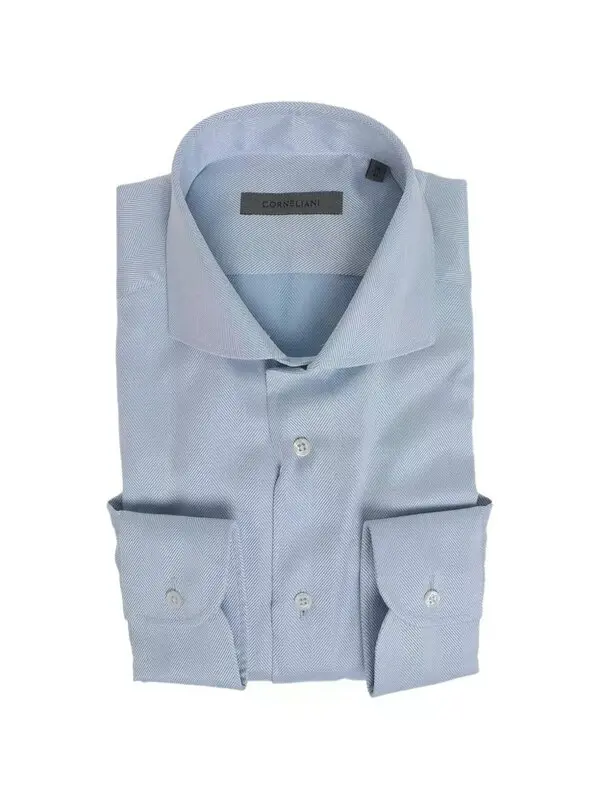 Corneliani Herringbone-pattern French-collar Shirt - Blue