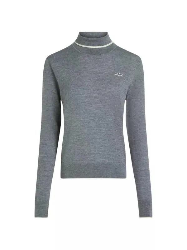 Karl Lagerfeld Wool Turtleneck Sweater With Embroidered Logo