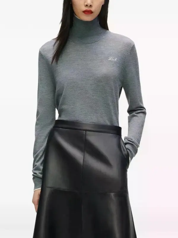 Karl Lagerfeld Wool Turtleneck Sweater With Embroidered Logo