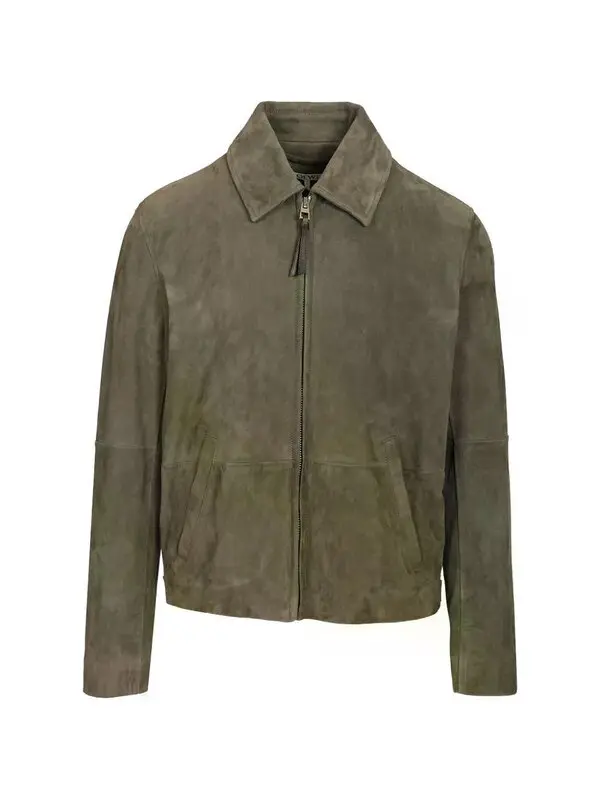 Loewe Zip-up Jacket In Suede Lambskin - Green
