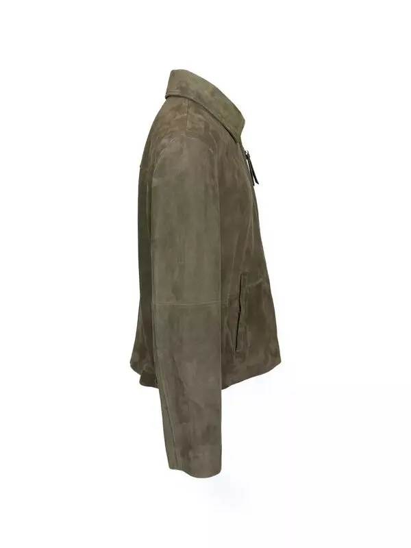 Loewe Zip-up Jacket In Suede Lambskin - Green