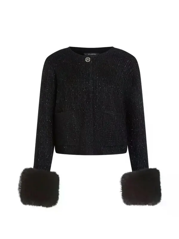 Karl Lagerfeld Faux Fur-trim Knitted Cardigan - Black