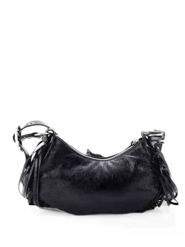 Balenciaga Le Cagole Giant Studs Fringe Shoulder Bag Leather Xs Hobo Bag - Black