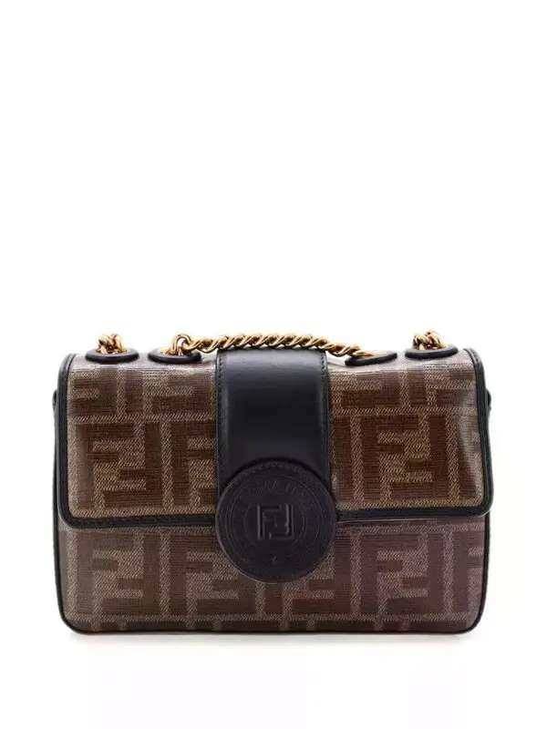 Fendi Ff Logo Stamp Flap Bag Zucca Coated Canvas And Leather Mini Crossbody Bag - Brown