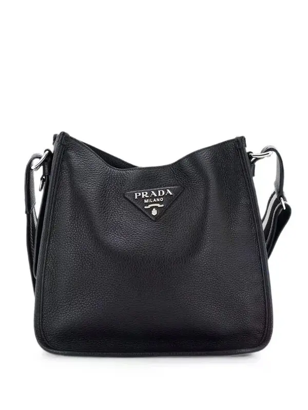 Prada Logo Strap Leather Medium Hobo Bag