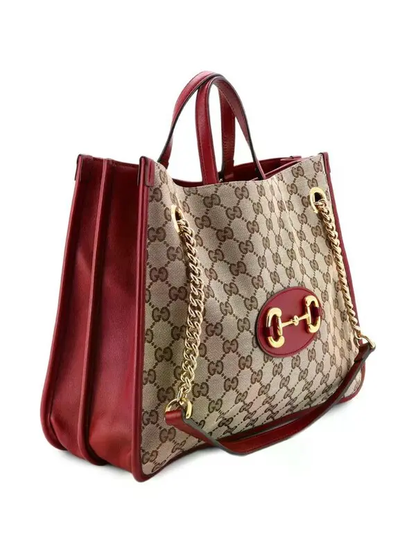 Gucci Horsebit 1955 Chain Gg Canvas With Leather Medium Tote Bag