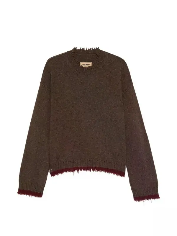 UMA WANG Distressed-effect Ribbed-trim Sweater