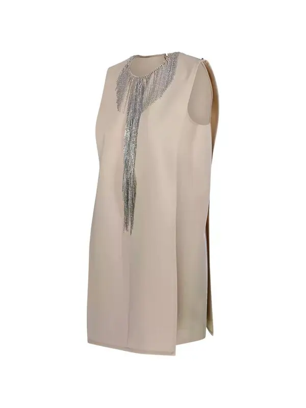 Sportmax Sleeveless Mini Dress With Crystal Fringe - Neutrals