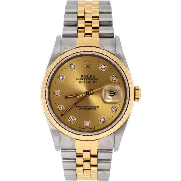 ROLEX Oyster Perpetual Datejust Automatic Watch Stainless Steel And Yellow Gold With Diamond Markers 36 - Metallic Silver