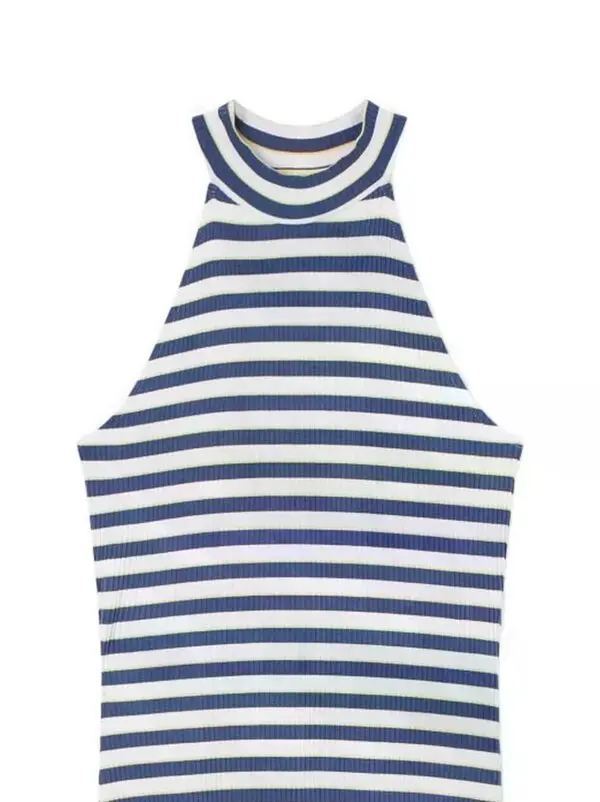 EA7 Striped Halterneck Ribbed Knit Maxi Dress