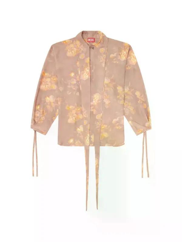 DIESEL® Floral-print Habotai Silk Shirt With Pussy Bow