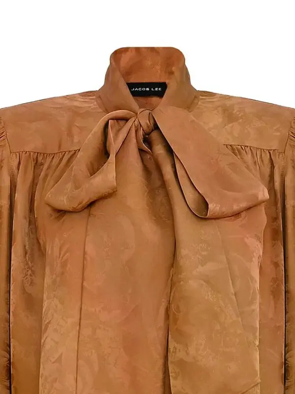 JACOB LEE Silk Floral Jacquard Pussy-bow Blouse