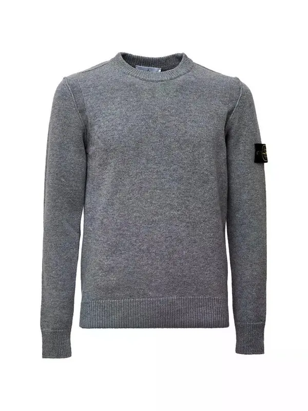 Stone Island Logo-patch Crew-neck Wool Sweater - Grey