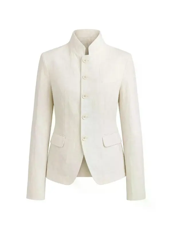 FORME D'EXPRESSION Cream White Slub Texture Cropped Single-breasted Jacket