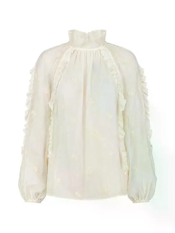 SECULAR.LAB Priscilla Ruffled Cotton Blouse With Embroidered Star Motif