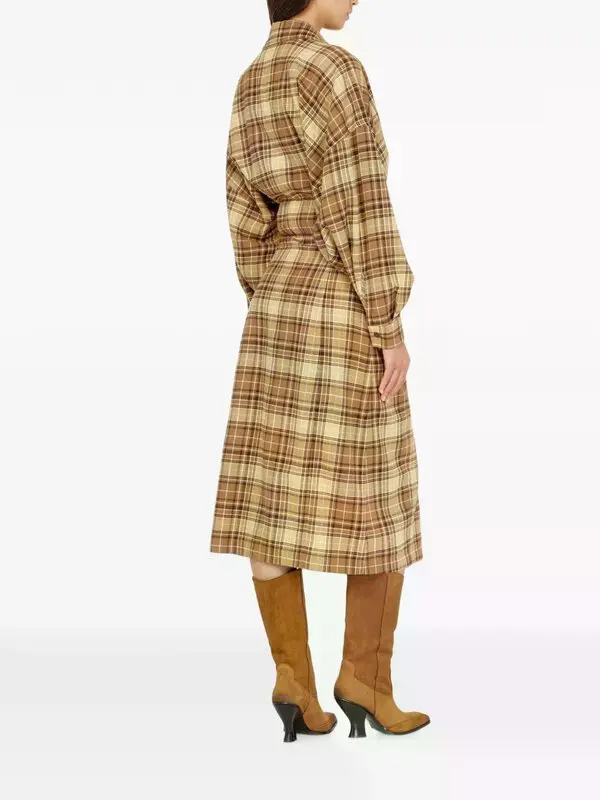 DIESEL® Checked Cotton Flannel Midi Shirt Dress With Wide Belt