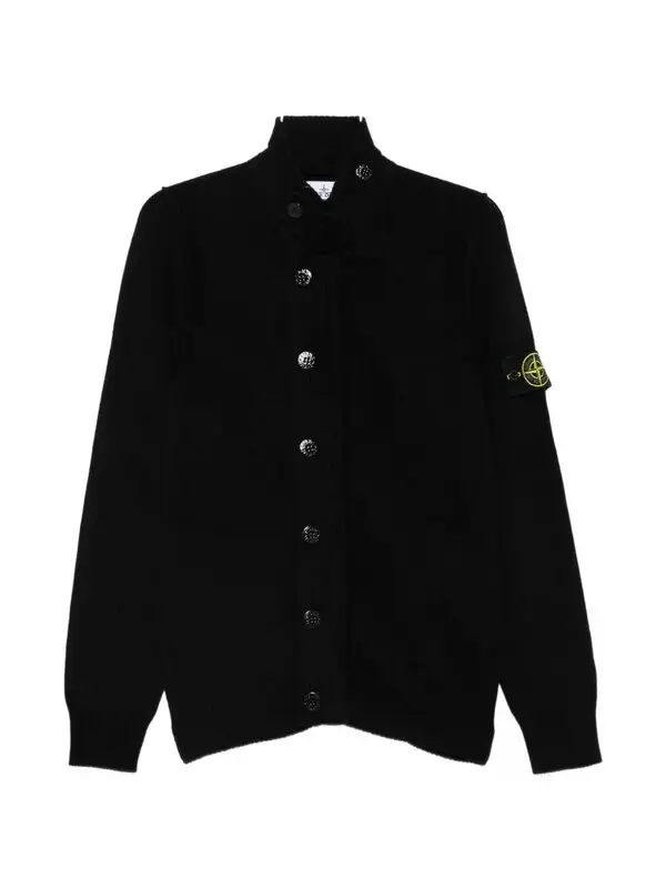 Stone Island Compass High-neck Cardigan - Black