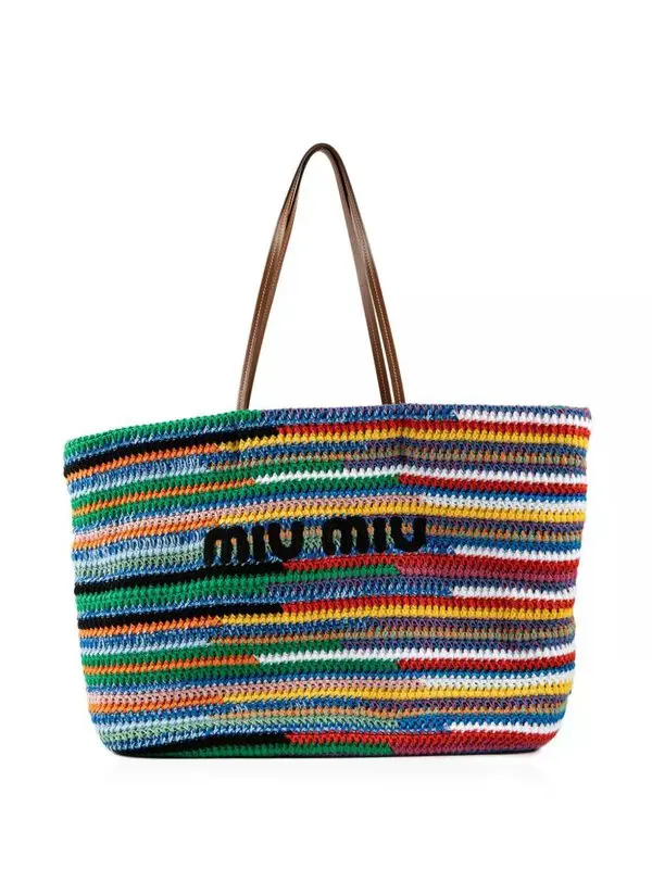 Miu Miu Crochet-knit Logo-embroidered Tote Bag