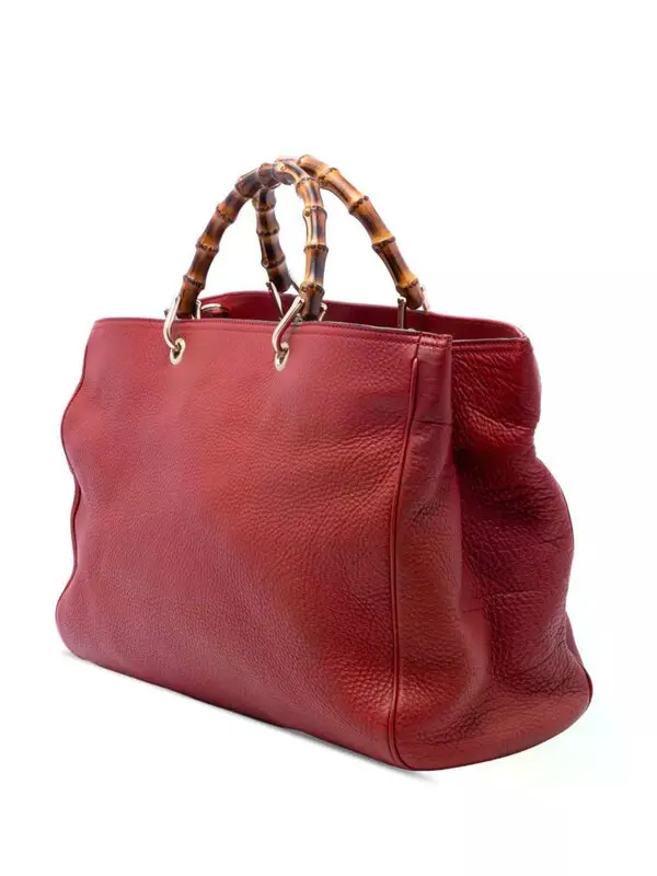 Gucci Large Calfskin Bamboo Shopper Satchel - Red