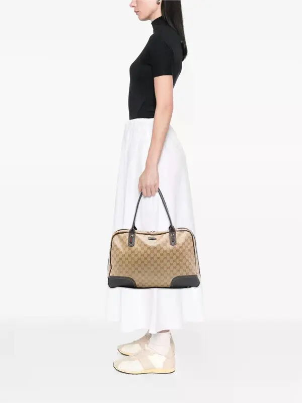 Gucci Gg Monogram Canvas And Leather Trimmed Shoulder Bag