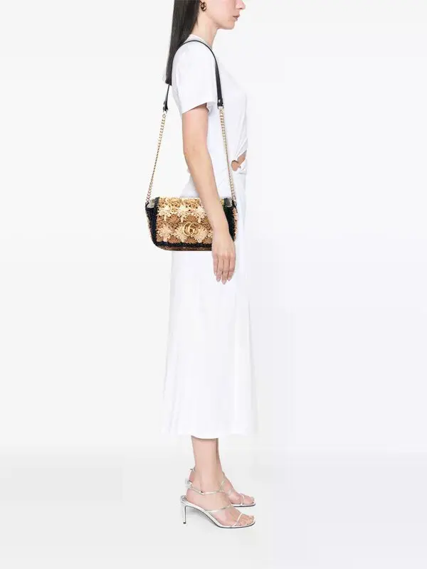 Gucci Small Gg Marmont Raffia Crossbody Bag