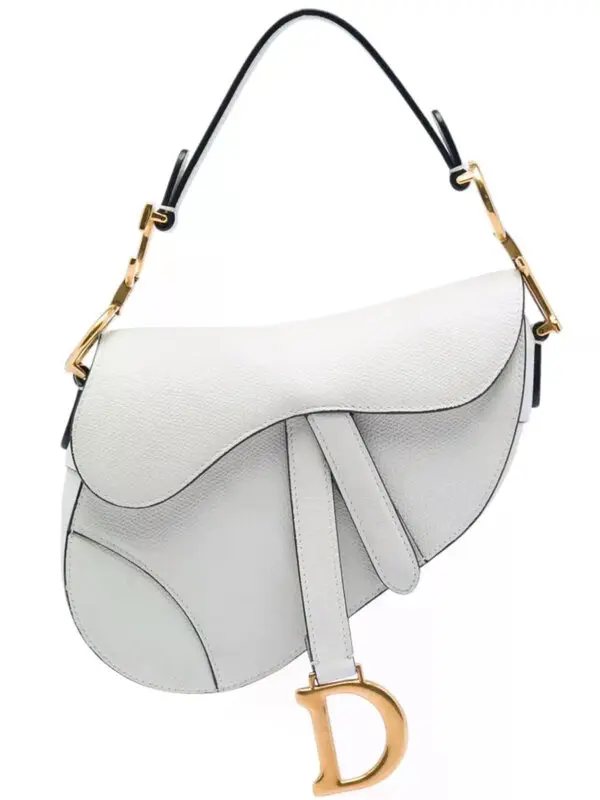 Dior 2019 Mini Grained Calfskin Saddle Bag Satchel - White