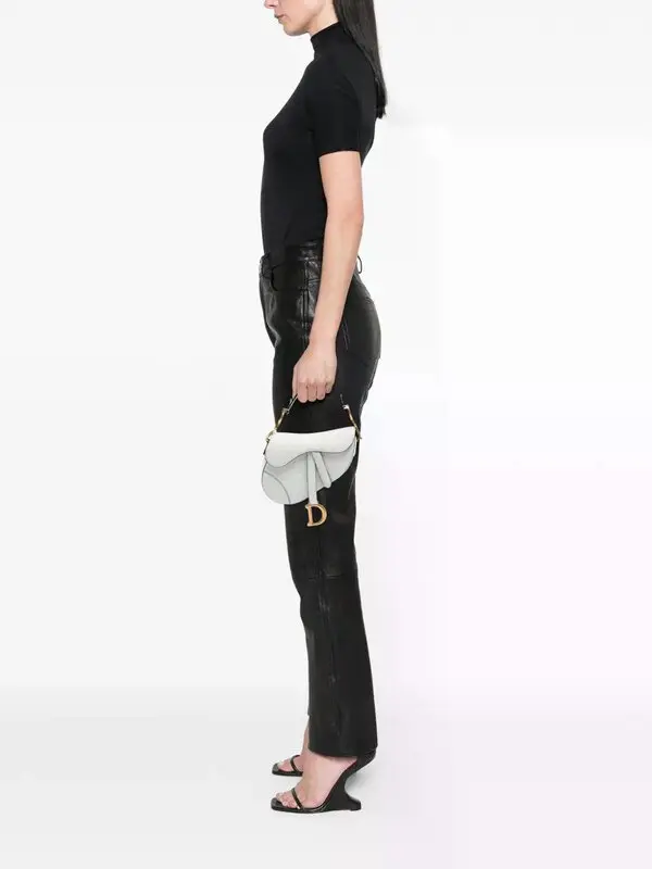 Dior 2019 Mini Grained Calfskin Saddle Bag Satchel - White