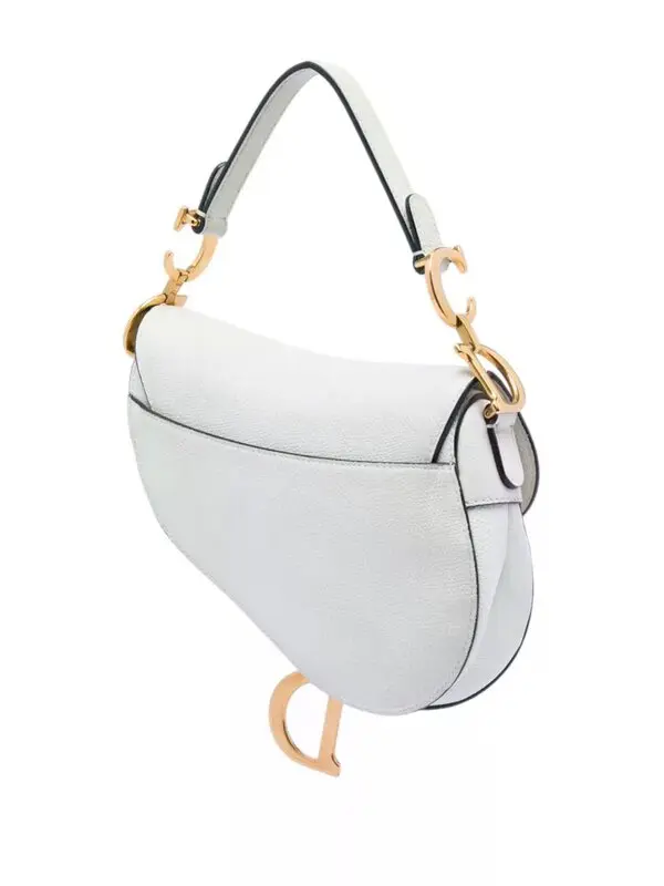 Dior 2019 Mini Grained Calfskin Saddle Bag Satchel - White