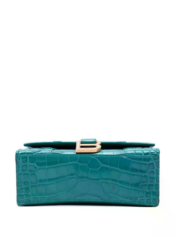 Balenciaga 2020 Croc Embossed Calfskin Hourglass Top Handle Bag Xs Satchel - Blue